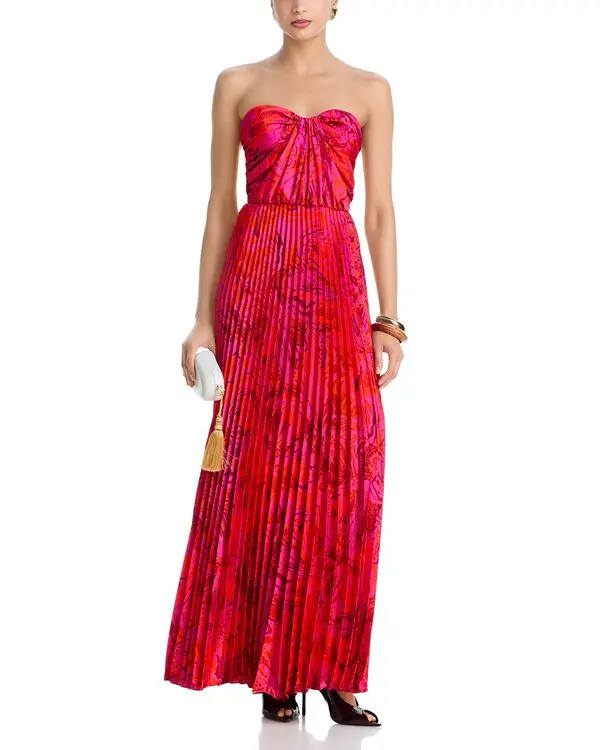 Aqua Strapless Pleated Gown