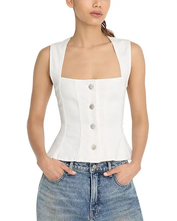 Good American Button-front Peplum Top - White