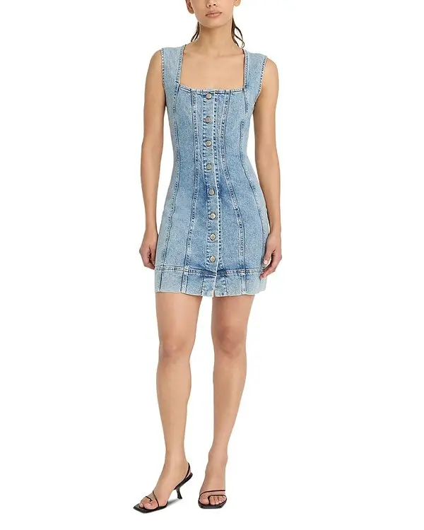 Good American Mini Button Front Dress - Indigo