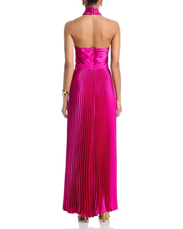 Aqua Knot Neck Charmeuse Gown