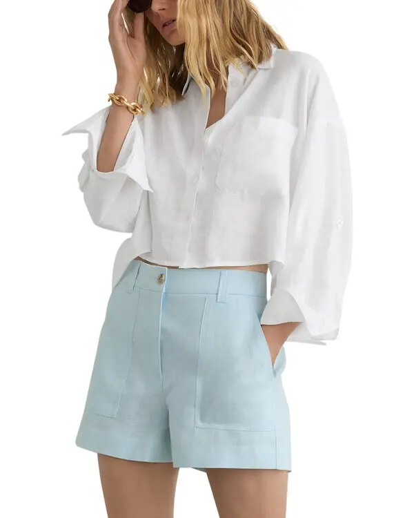 REISS Ashby Linen Shorts - Light Blue