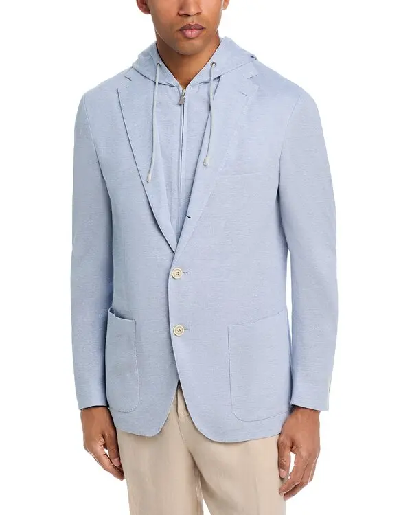 Eleventy Cotton Linen Jersey Jacket With Removable Hoodie - Light Blue