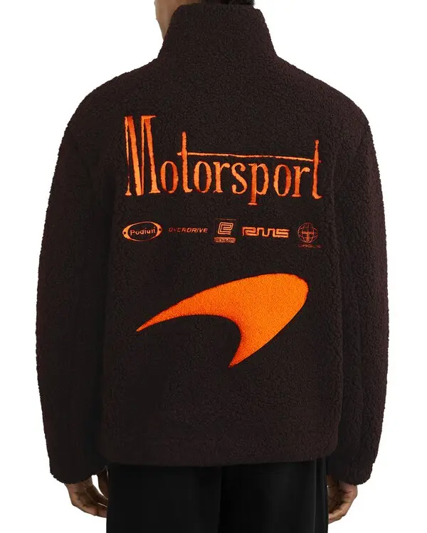 REISS Embroidered Motorsport Fleece Jacket - Chocolate
