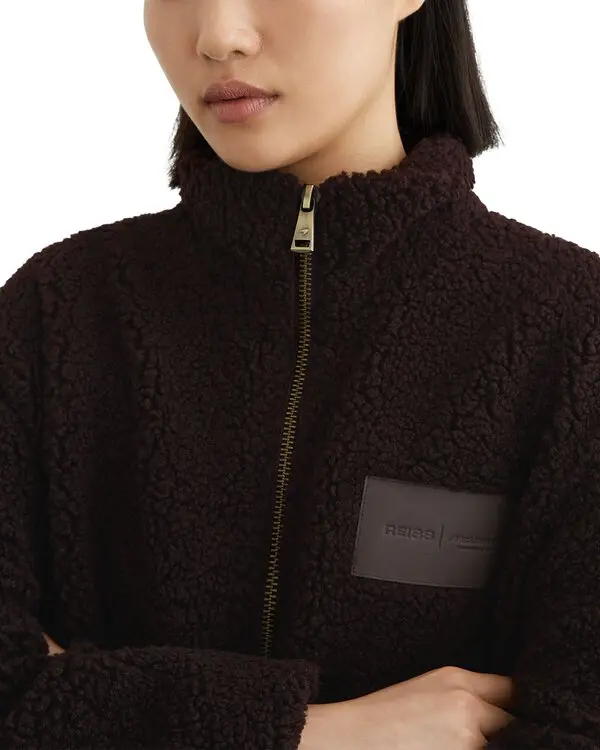 REISS Embroidered Motorsport Fleece Jacket - Chocolate