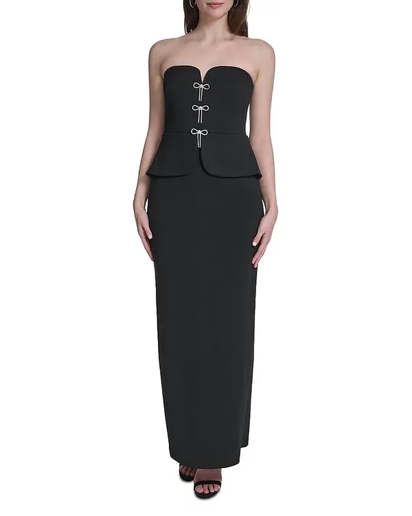 Eliza J Strapless Peplum Column Gown - Black