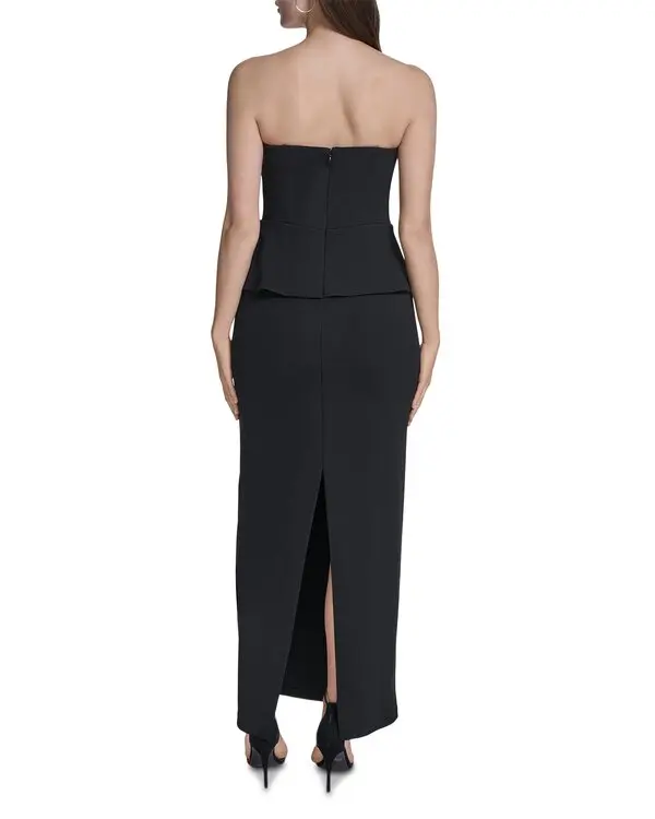 Eliza J Strapless Peplum Column Gown