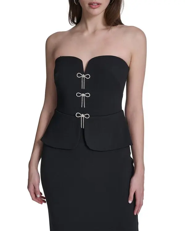Eliza J Strapless Peplum Column Gown