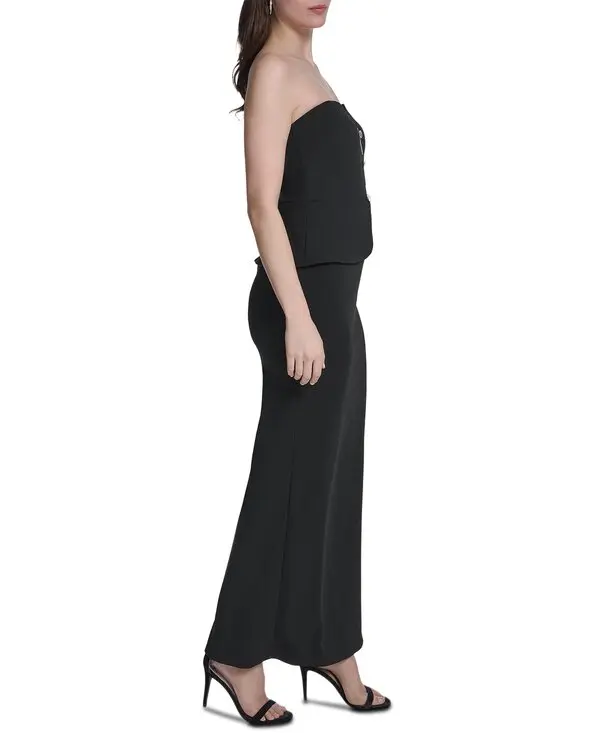 Eliza J Strapless Peplum Column Gown