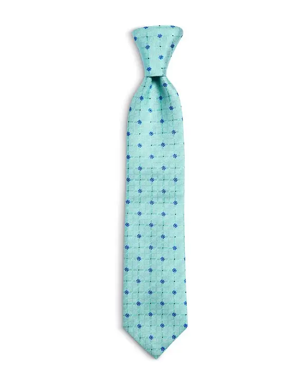 Canali Silk Geometric Floral Grid Tie - Green