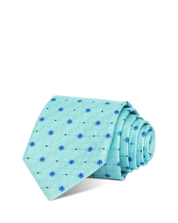 Canali Silk Geometric Floral Grid Tie - Green