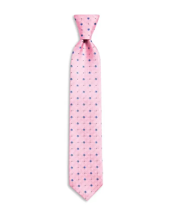 Canali Silk Geometric Floral Grid Tie - Pink