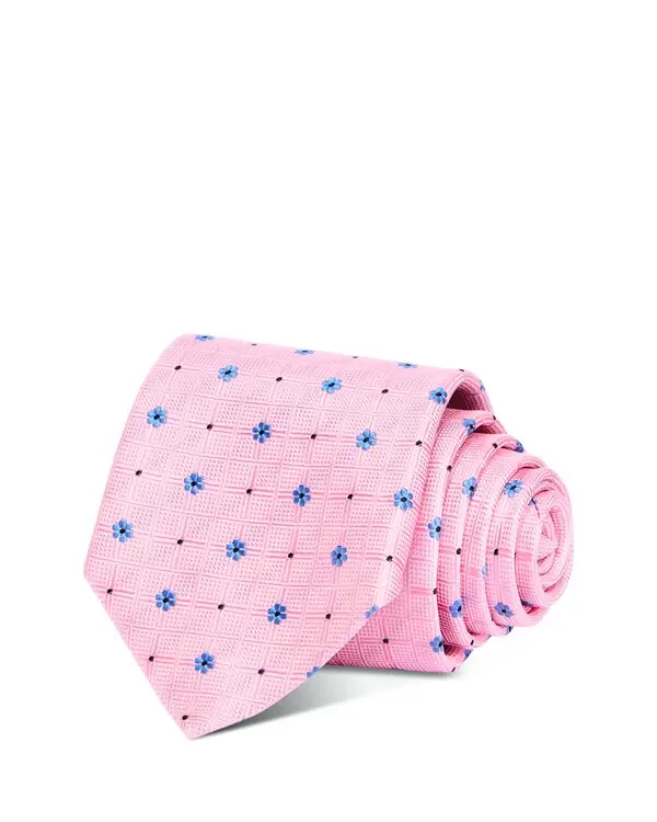 Canali Silk Geometric Floral Grid Tie - Pink