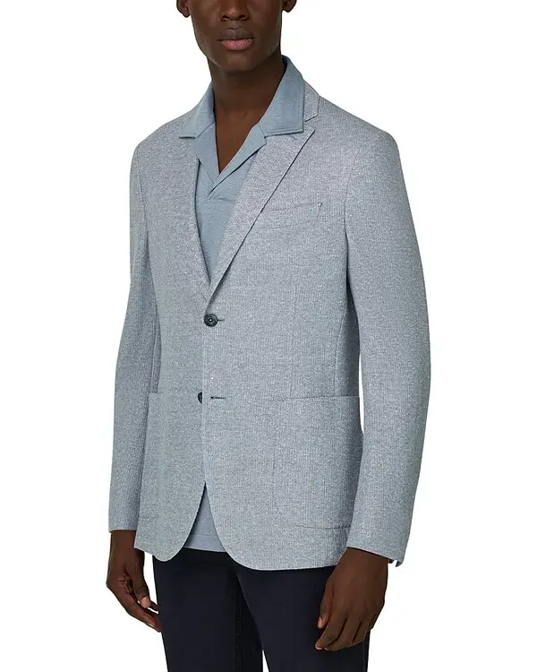 Boggi Milano Regular Fit Textured Linen Jacket - Blue