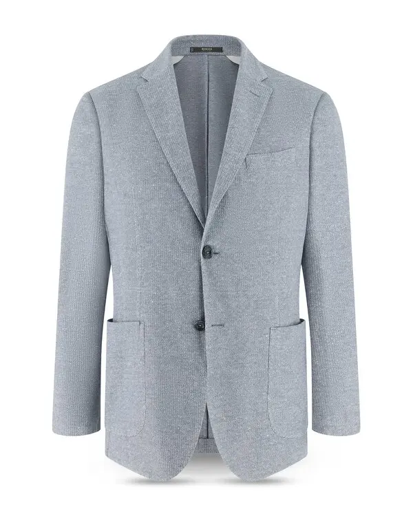 Boggi Milano Regular Fit Textured Linen Jacket - Blue