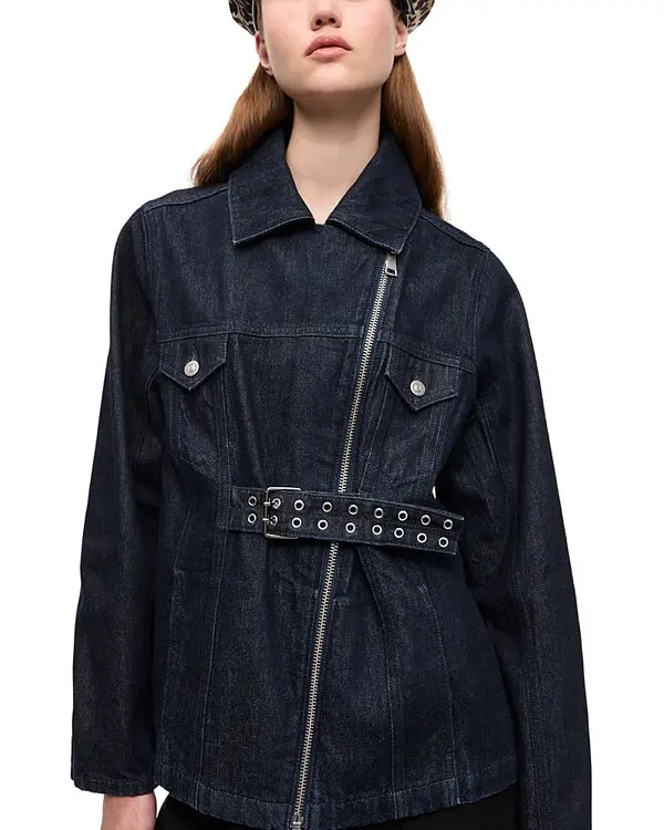 GANNI Belted Denim Jacket - Rinse