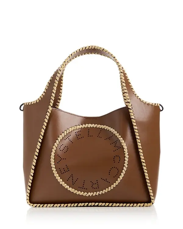 Stella McCartney Logo Raffia Trim Crossbody Tote - Tan
