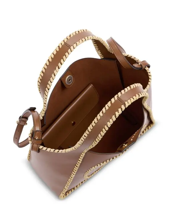 Stella McCartney Logo Raffia Trim Crossbody Tote - Tan