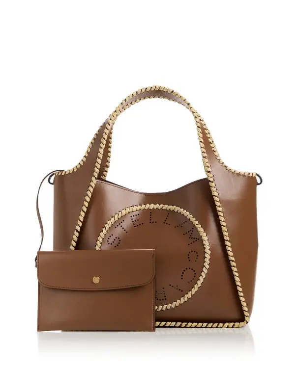 Stella McCartney Logo Raffia Trim Crossbody Tote - Tan