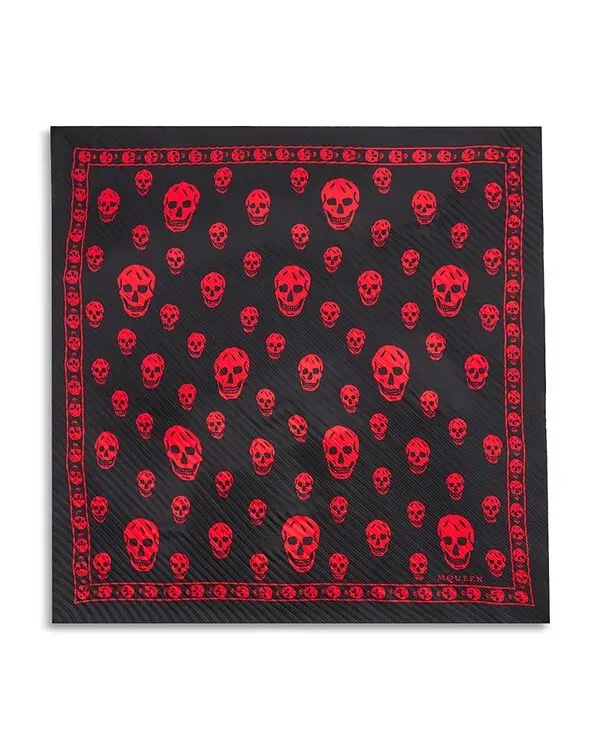 Alexander McQueen Skull Pleated Silk Scarf - Black/multi
