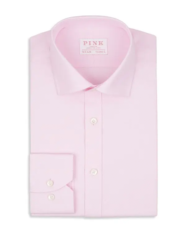 Thomas Pink Diagonal Textured Solid Dress Shirt - Pink