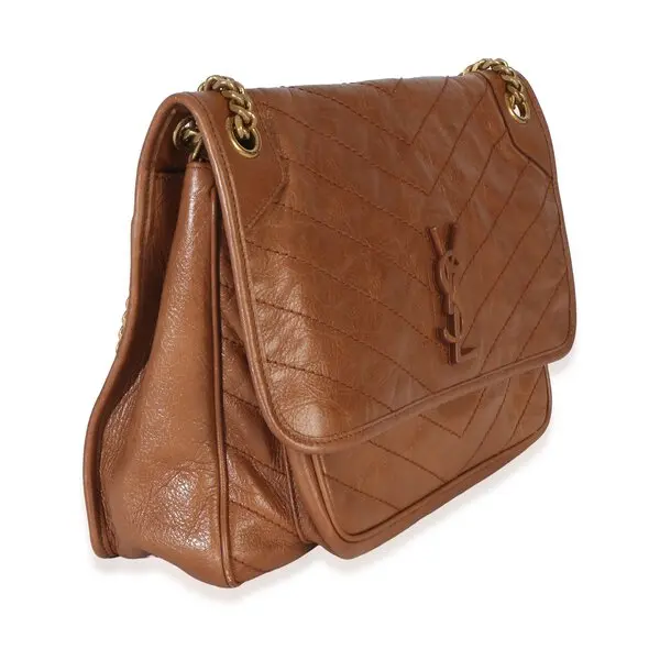 Saint Laurent Caramel Crinkled Calfskin Matelasse Niki Chain Satchel - Brown