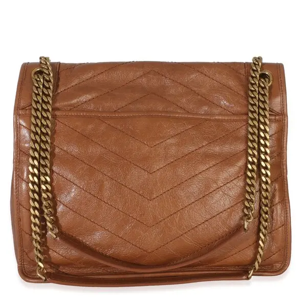 Saint Laurent Caramel Crinkled Calfskin Matelasse Niki Chain Satchel - Brown
