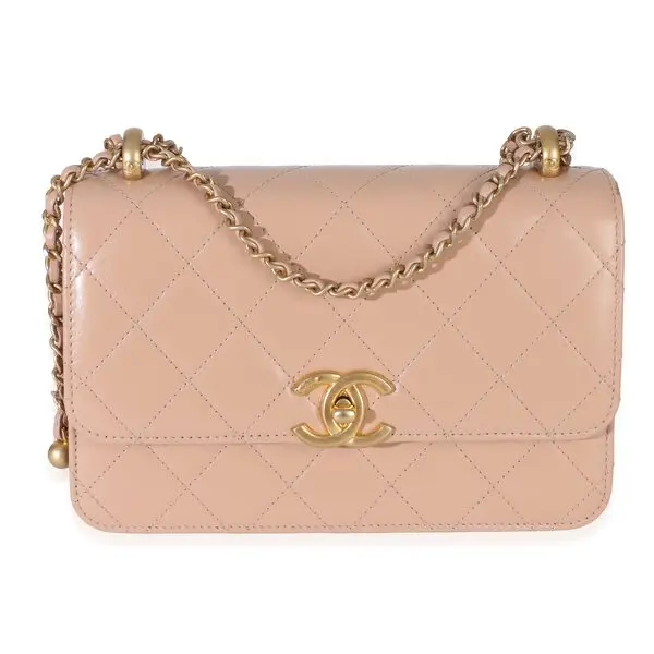 Chanel Quilted Calfskin Flap Bag - Beige