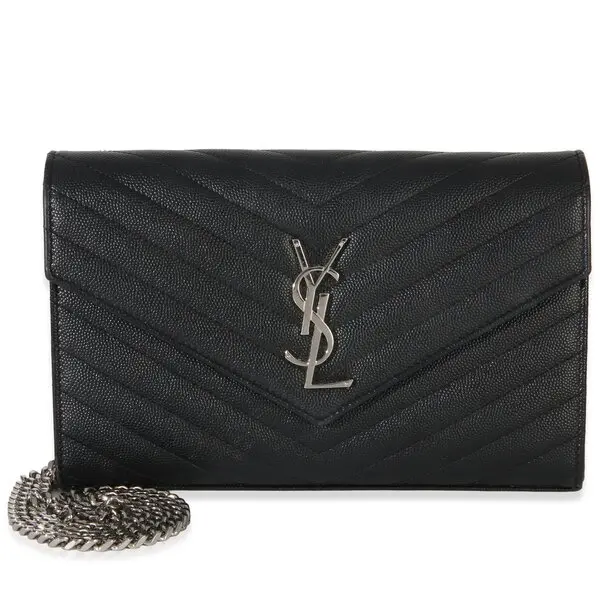 Saint Laurent Grain De Poudre Cassandre Chain Wallet - Black