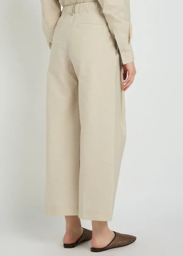 Brunello Cucinelli Crinkled Cotton-blend Wide-leg Trousers