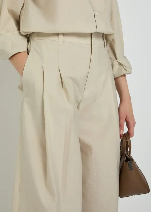 Brunello Cucinelli Crinkled Cotton-blend Wide-leg Trousers
