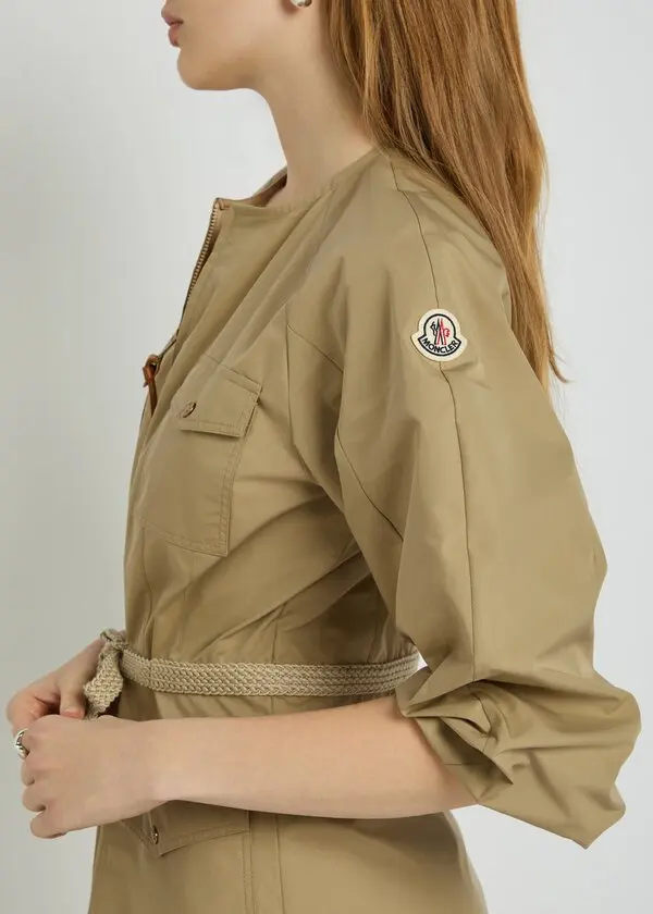 Moncler Logo-appliquéd Belted Cotton-blend Midi Dress - Beige