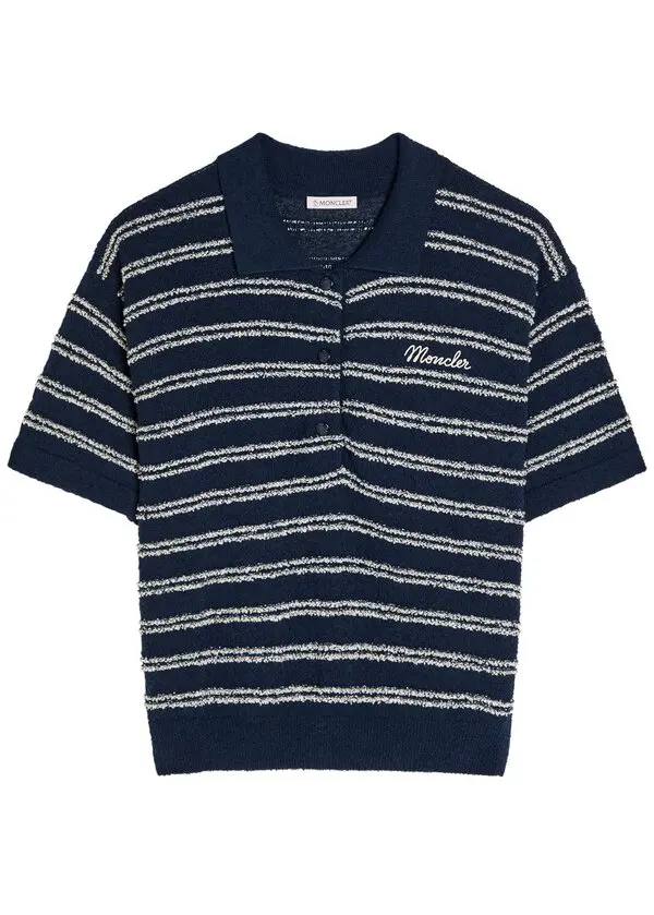 Moncler Striped Terry Polo Shirt With Logo - Navy
