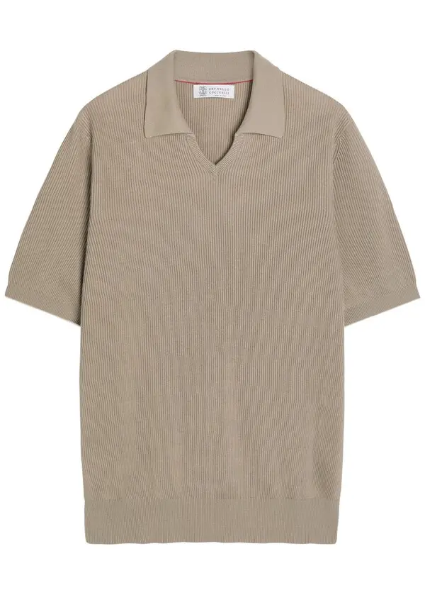 Brunello Cucinelli Ribbed Cotton-knit Polo Top