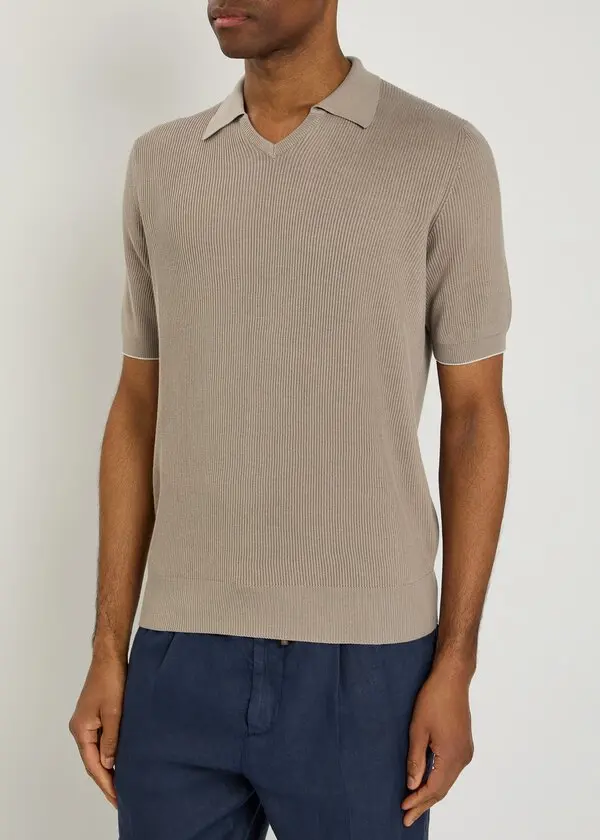 Brunello Cucinelli Ribbed Cotton-knit Polo Top