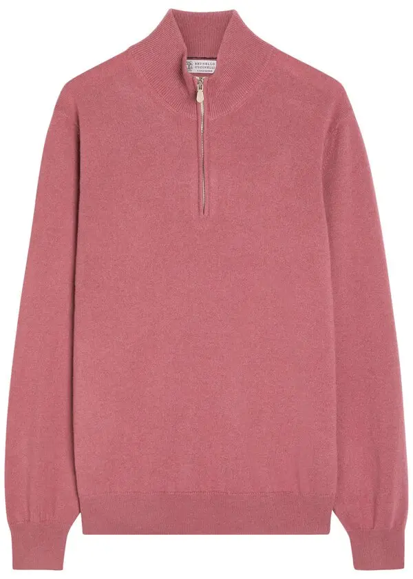 Brunello Cucinelli Half-zip Cashmere Jumper - Coral