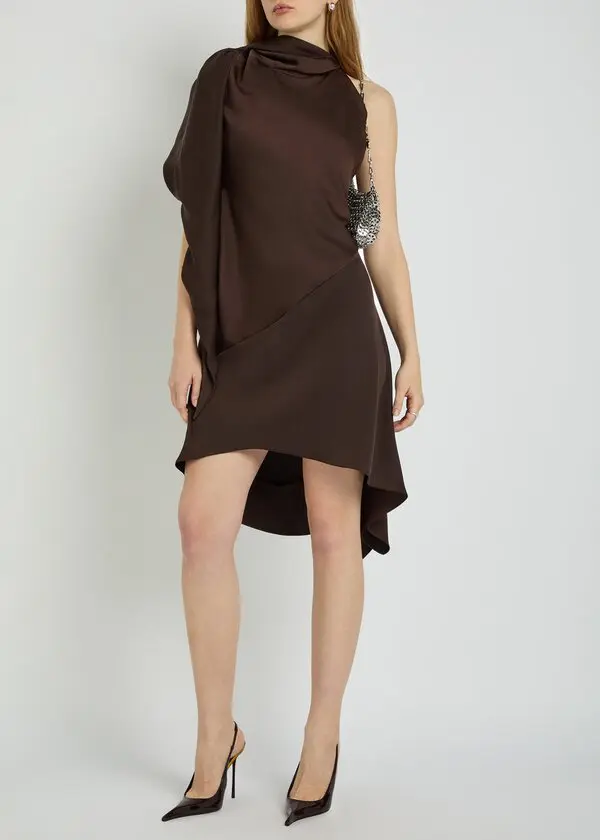 AARON ESH Cape-effect Asymmetric Satin Mini Dress