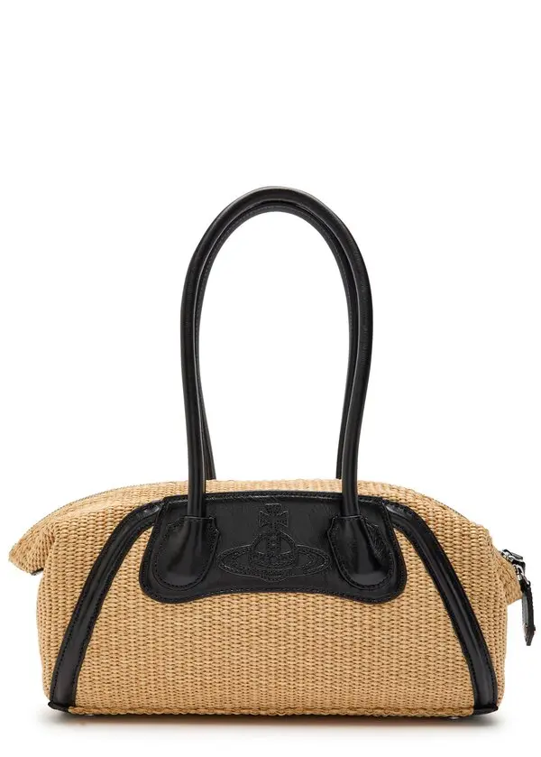 VIVIENNE WESTWOOD Shirley Small Leather And Raffia Holdall Bag - Natural