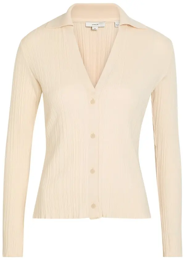 Vince Ribbed Cotton And Modal-blend Cardigan - Off White