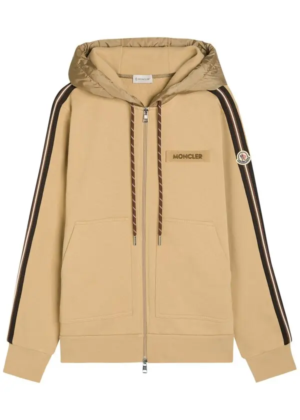 Moncler Striped-trim Hooded Cotton Sweatshirt - Beige