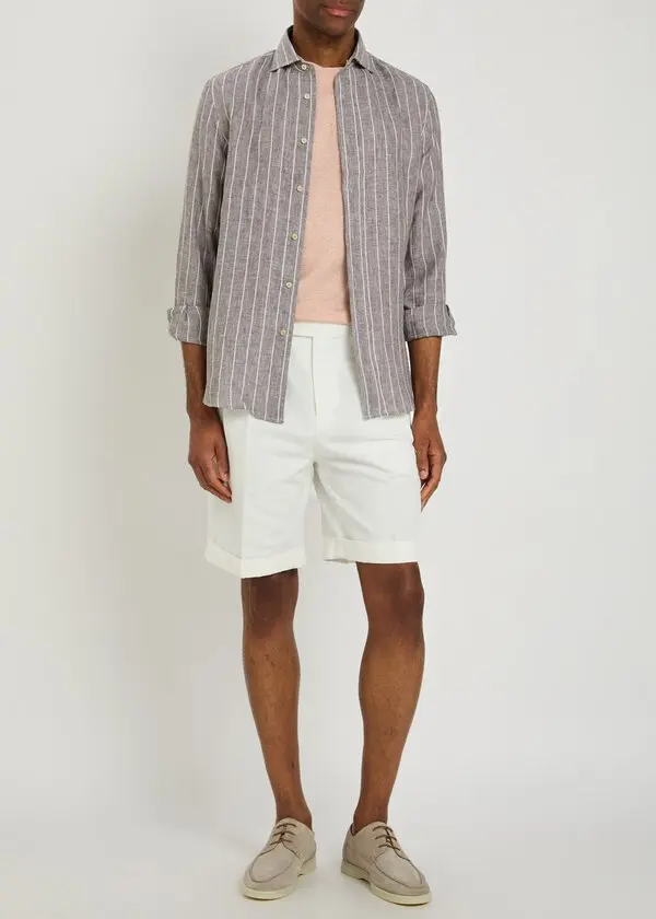 Brunello Cucinelli Striped Linen Shirt - Light Brown