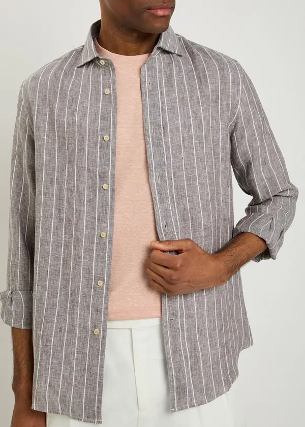 Brunello Cucinelli Striped Linen Shirt - Light Brown