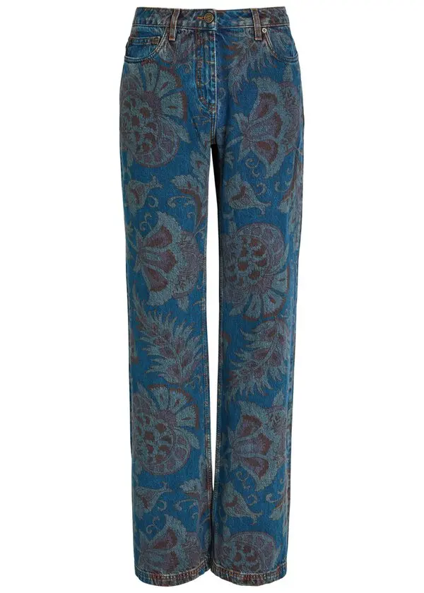Etro Floral-print Straight-leg Denim Jeans - Multicoloured
