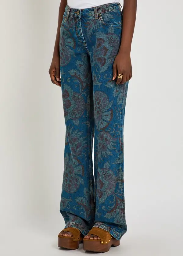 Etro Floral Print Straight Leg Denim Jeans - Multicoloured