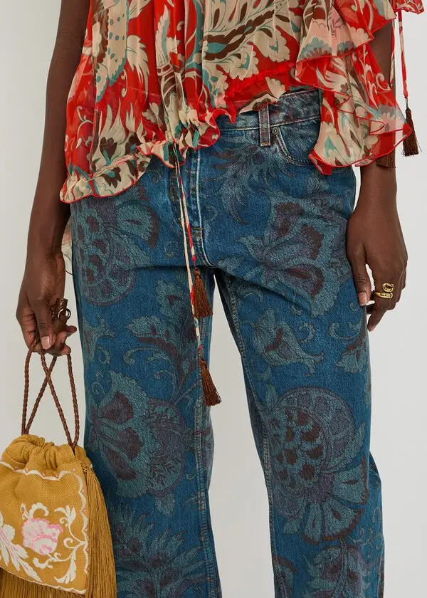 Etro Floral Print Straight Leg Denim Jeans - Multicoloured