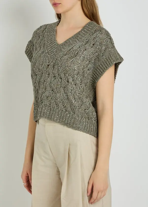 Brunello Cucinelli Sequin-embellished Knitted Silk-blend Vest