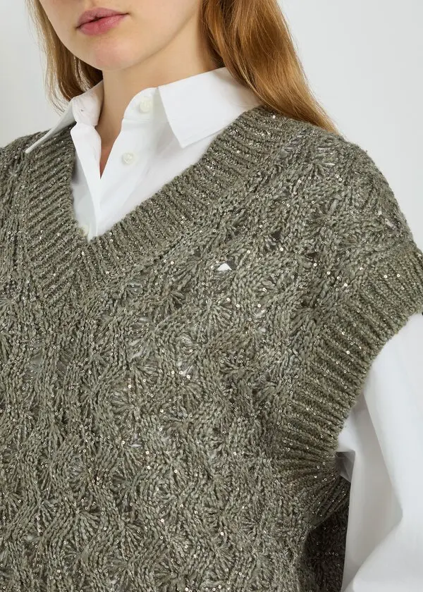 Brunello Cucinelli Sequin-embellished Knitted Silk-blend Vest