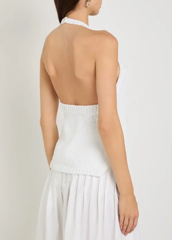 RÓHE Halterneck Cotton-knit Top - White