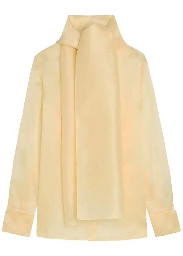 Another Tomorrow Bow Silk-organza Blouse - Beige