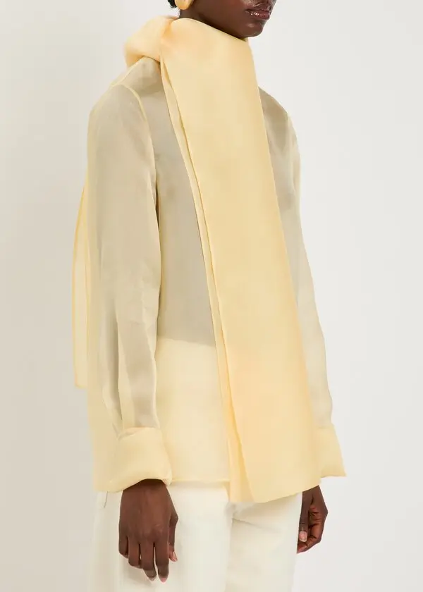 Another Tomorrow Bow Silk-organza Blouse - Beige