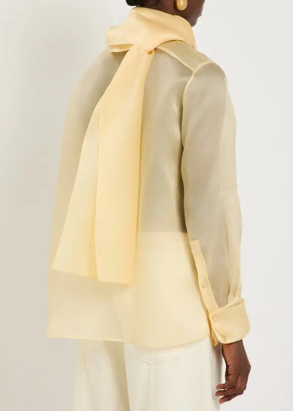 Another Tomorrow Bow Silk-organza Blouse - Beige